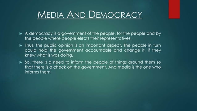 Role of Media in Democracy | PPTX | Civic affairs | Politics