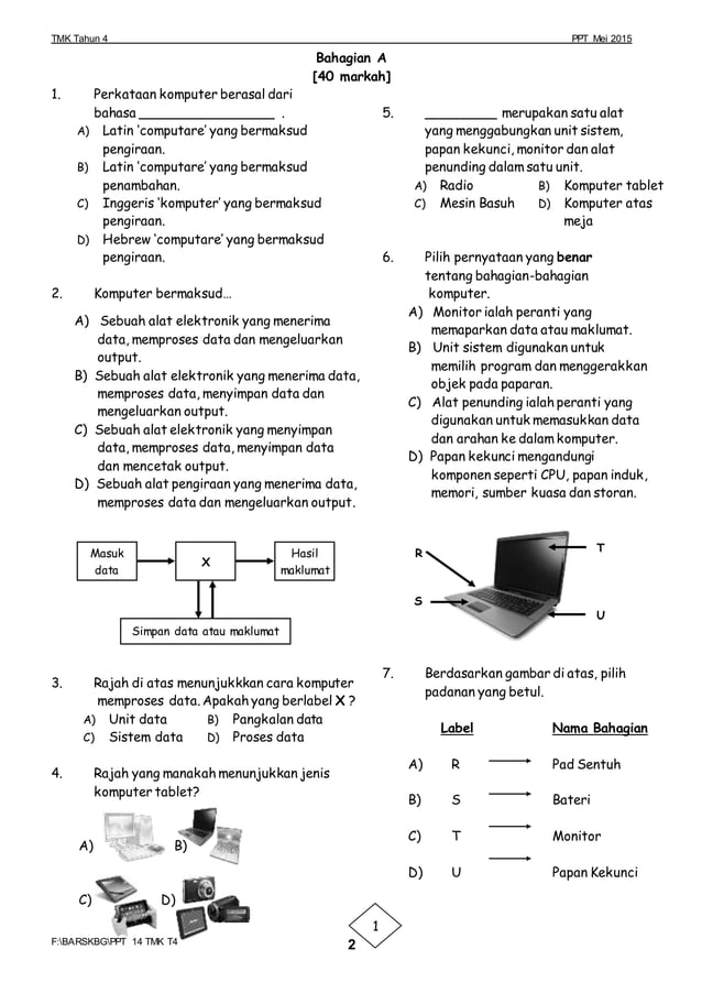 Peperiksaan Pertengahan Tahun TMK Tahun 4 2015 | DOCX
