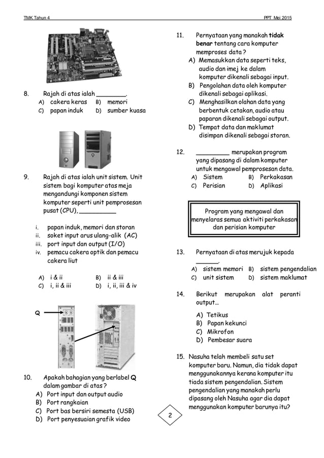 Peperiksaan Pertengahan Tahun TMK Tahun 4 2015 | DOCX