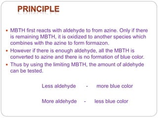 Principle and Applications Of MBTH, NQS, FC and BM Reagents | PPTX