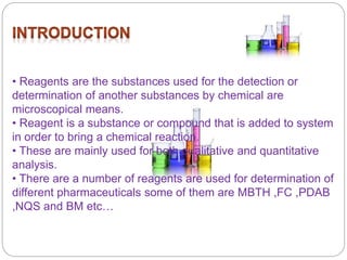 Principle and Applications Of MBTH, NQS, FC and BM Reagents | PPTX