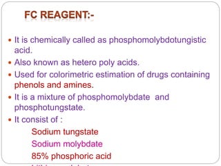 Principle and Applications Of MBTH, NQS, FC and BM Reagents | PPTX