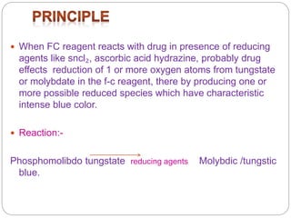Principle and Applications Of MBTH, NQS, FC and BM Reagents | PPT