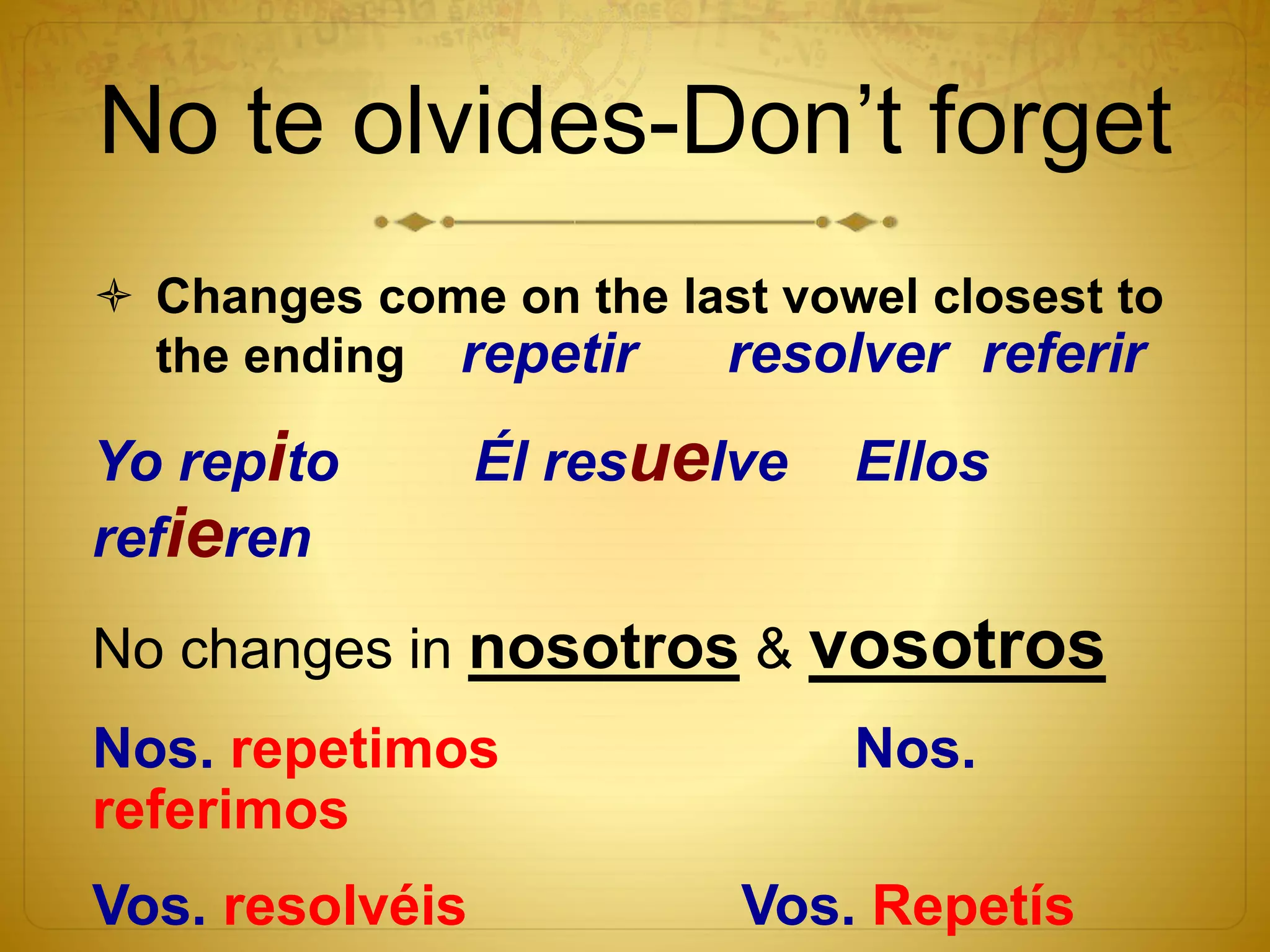Stem Changing Verbs - Present Tense | PPTX