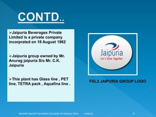 Presentation on beverage production and packaging in pepsico | PPTX