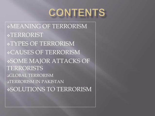 Ppt ..terrorism | PPTX | Terrorism | Sensitive Topics