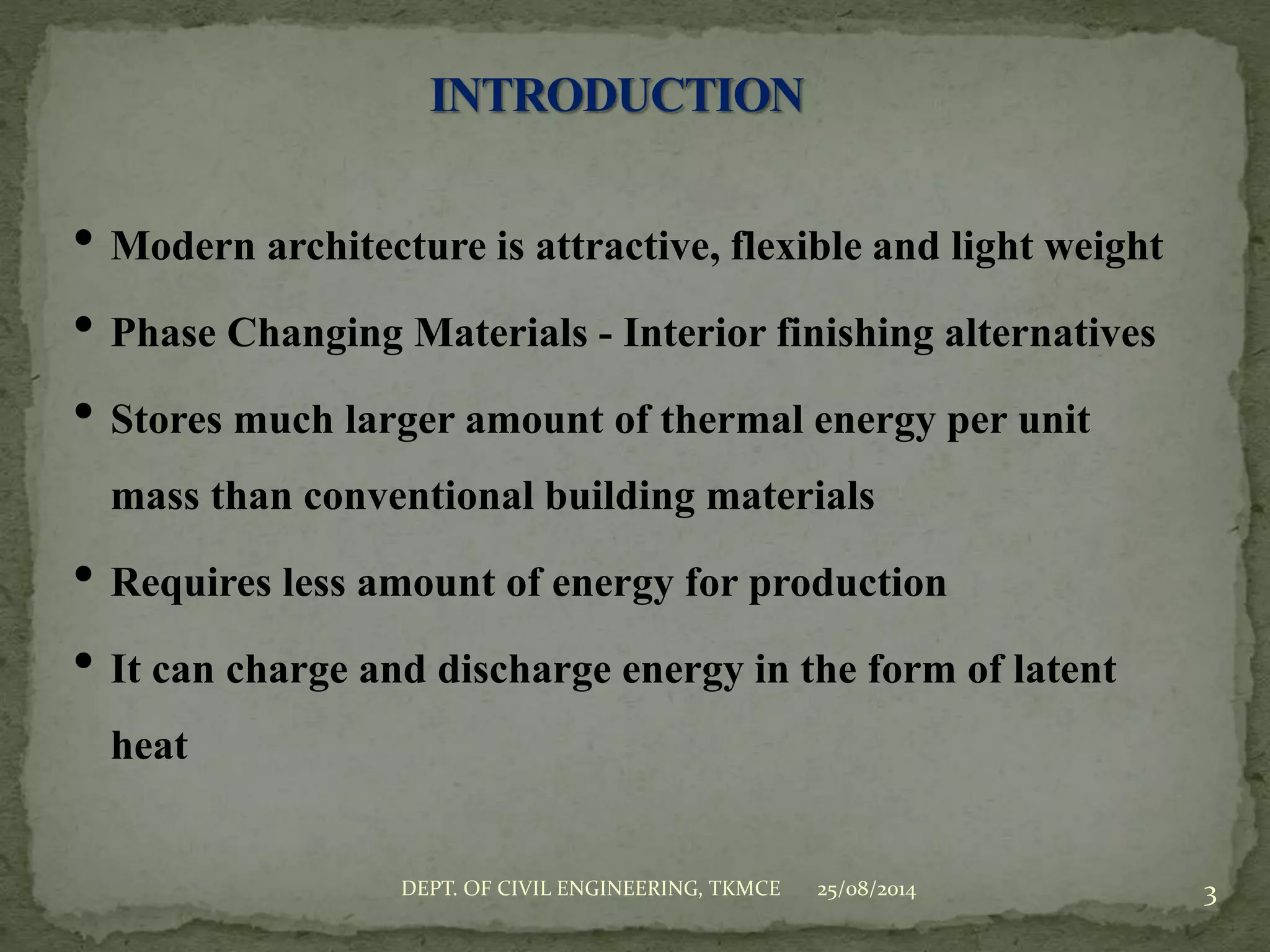 PHASE CHANGING MATERIAL AS BUILDING MATERIALS | PPTX