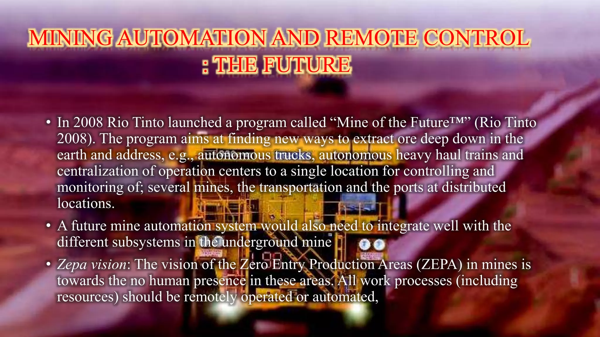 AUTOMATION AND REMOTE CONTROL IN MINING | PPT