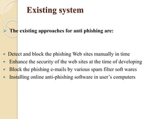 Detection of phishing websites | PPTX
