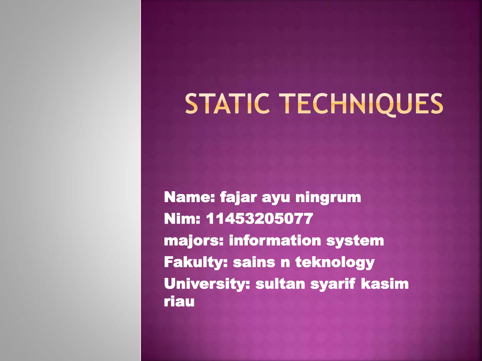 STATIC TECHNIQUES | PPTX | Computer Software and Applications | Computing
