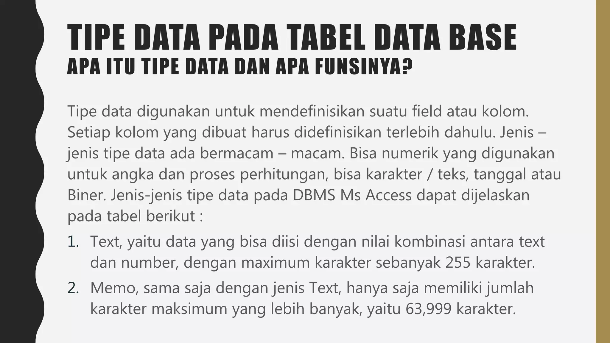 Tabel, Tipe data, Record & Field Basis data | PPTX