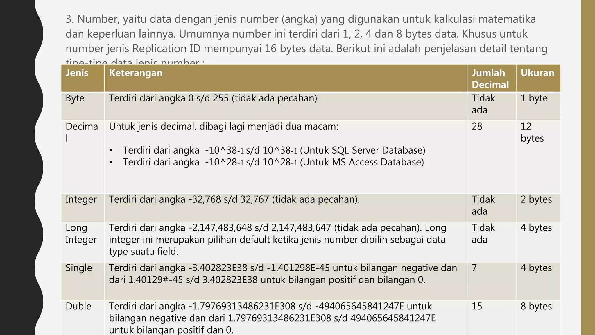 Tabel, Tipe data, Record & Field Basis data | PPTX
