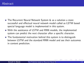 Text prediction based on Recurrent Neural Network Language Model | PDF