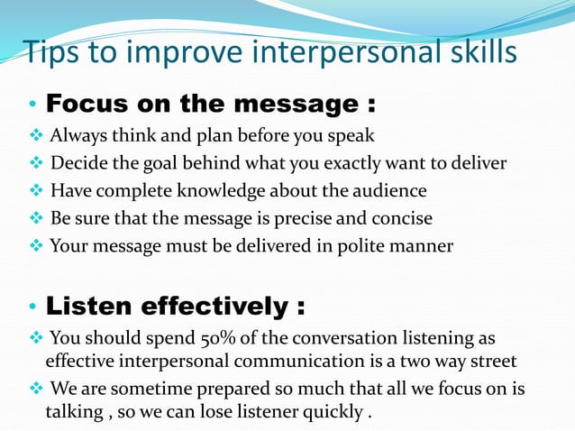 Methods of improving interpersonal Communication | PPT