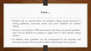 Construing Criticality in essay genre in English literature | PPTX