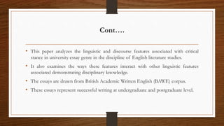 Construing Criticality in essay genre in English literature | PPTX
