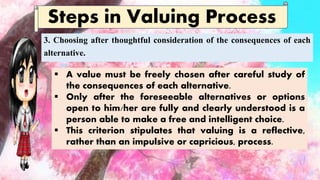 STEPS IN VALUING PROCESS AND VALUE INDICATORS