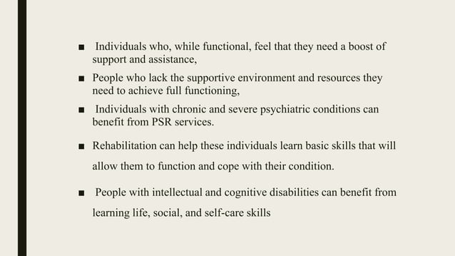 PSYCHOSOCIAL REHABILITATION-PRINCIPLES AND METHODS | PPTX