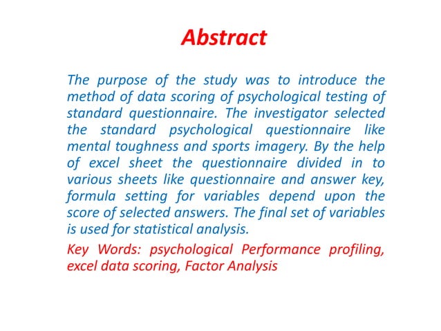 Performance Profiling and data scoring with Excel | PPT
