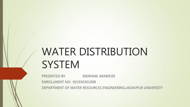 water distribution system | PPTX | Water Services | Home Utilities
