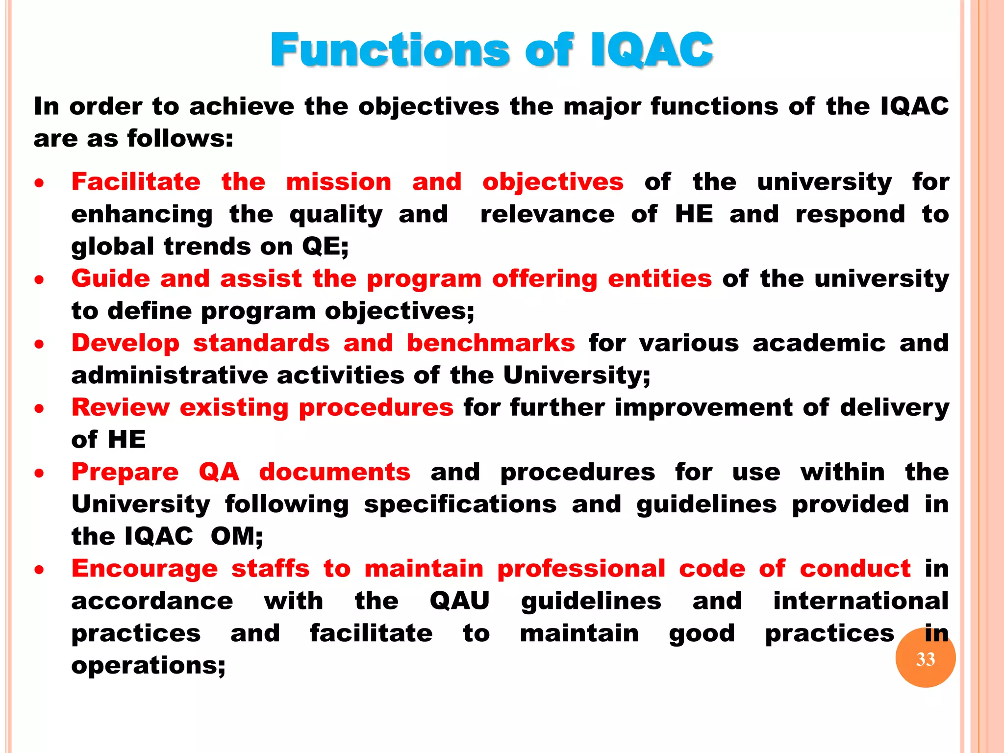 Functions and Rules of Institutional Quality Assurance Cell (IQAC) | PPT