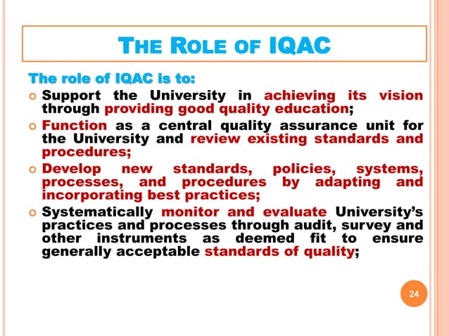 Functions and Rules of Institutional Quality Assurance Cell (IQAC) | PPT