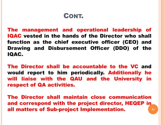 Functions and Rules of Institutional Quality Assurance Cell (IQAC) | PPT