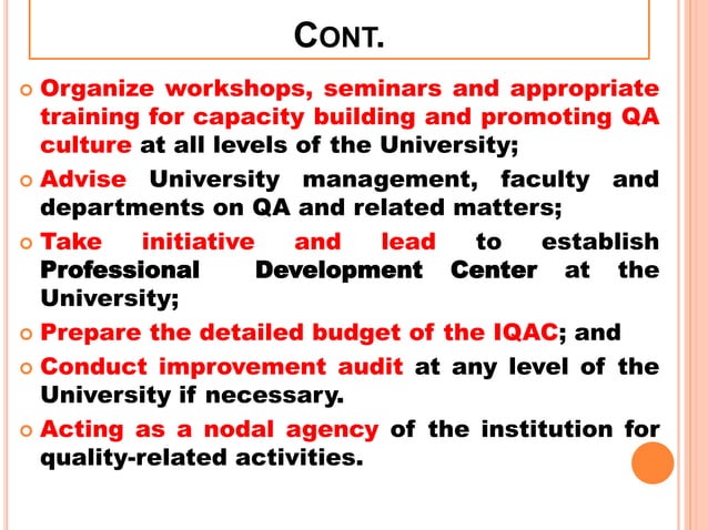 Functions and Rules of Institutional Quality Assurance Cell (IQAC) | PPT