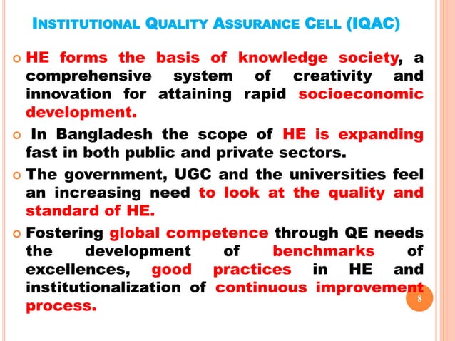 Functions and Rules of Institutional Quality Assurance Cell (IQAC) | PPT