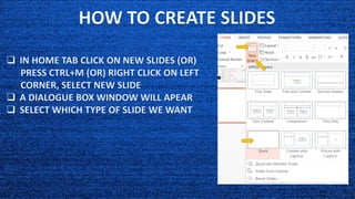 POWER POINT PRESENTATION, PPT, PPT2013, HOME TAB, INSERT TAB, DESIGN ...