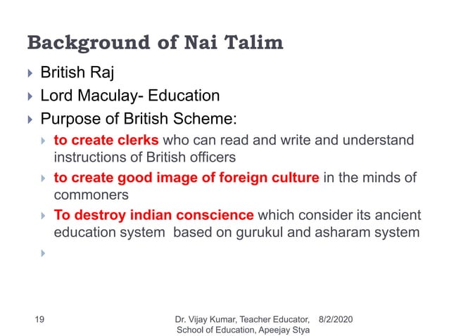 Experiential Learning & Nai Talim by Dr. Vijay Kumar, Teacher Educator | PPTX | Educational ...