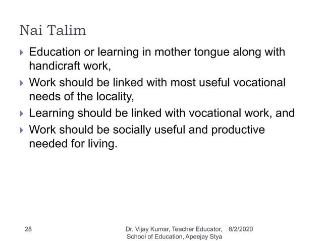 Experiential Learning & Nai Talim by Dr. Vijay Kumar, Teacher Educator | PPTX | Educational ...