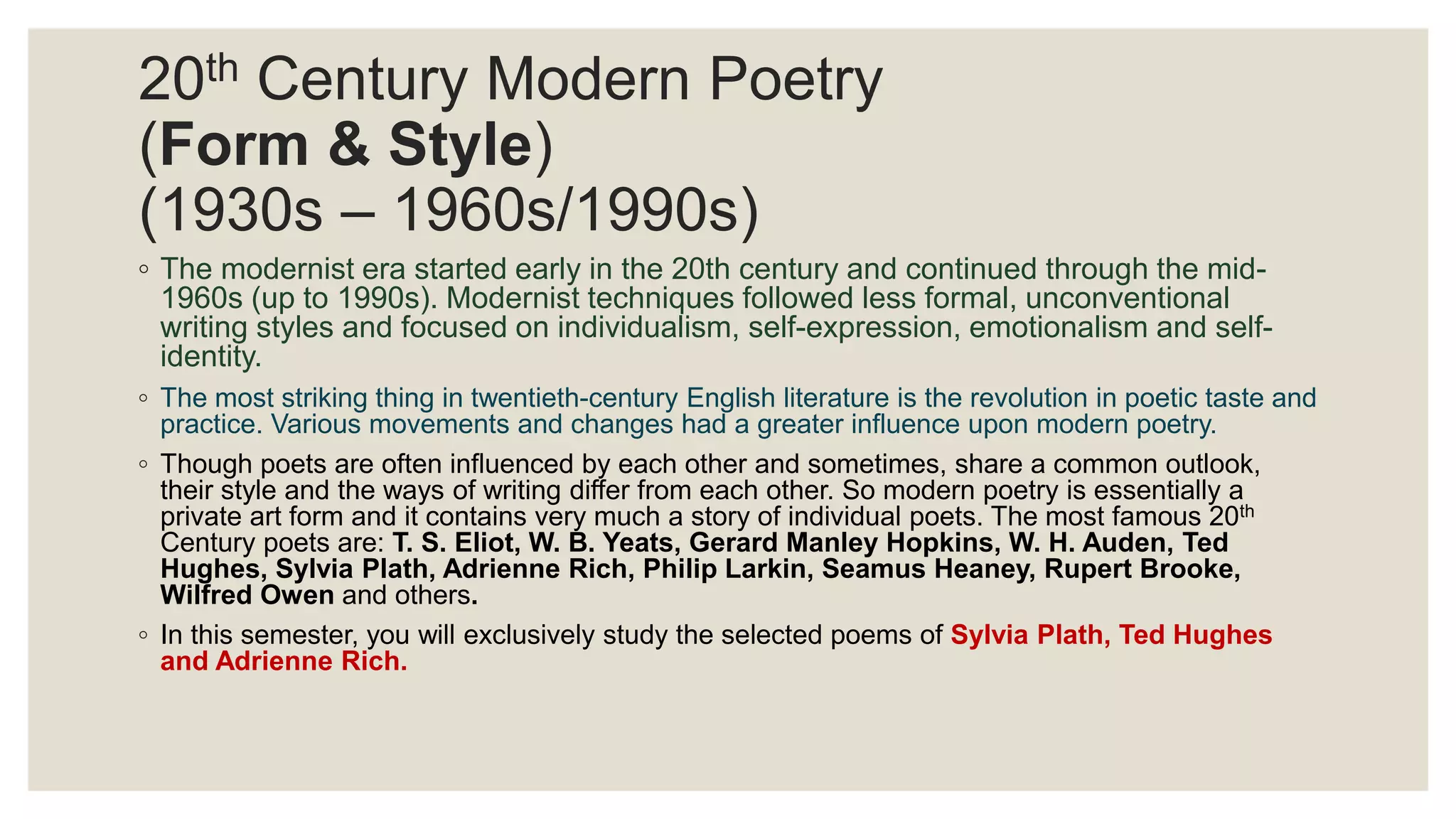 Ppt 20 century poetry-eng 404- week-1 lecture-1-by faisal ahmed | PPTX