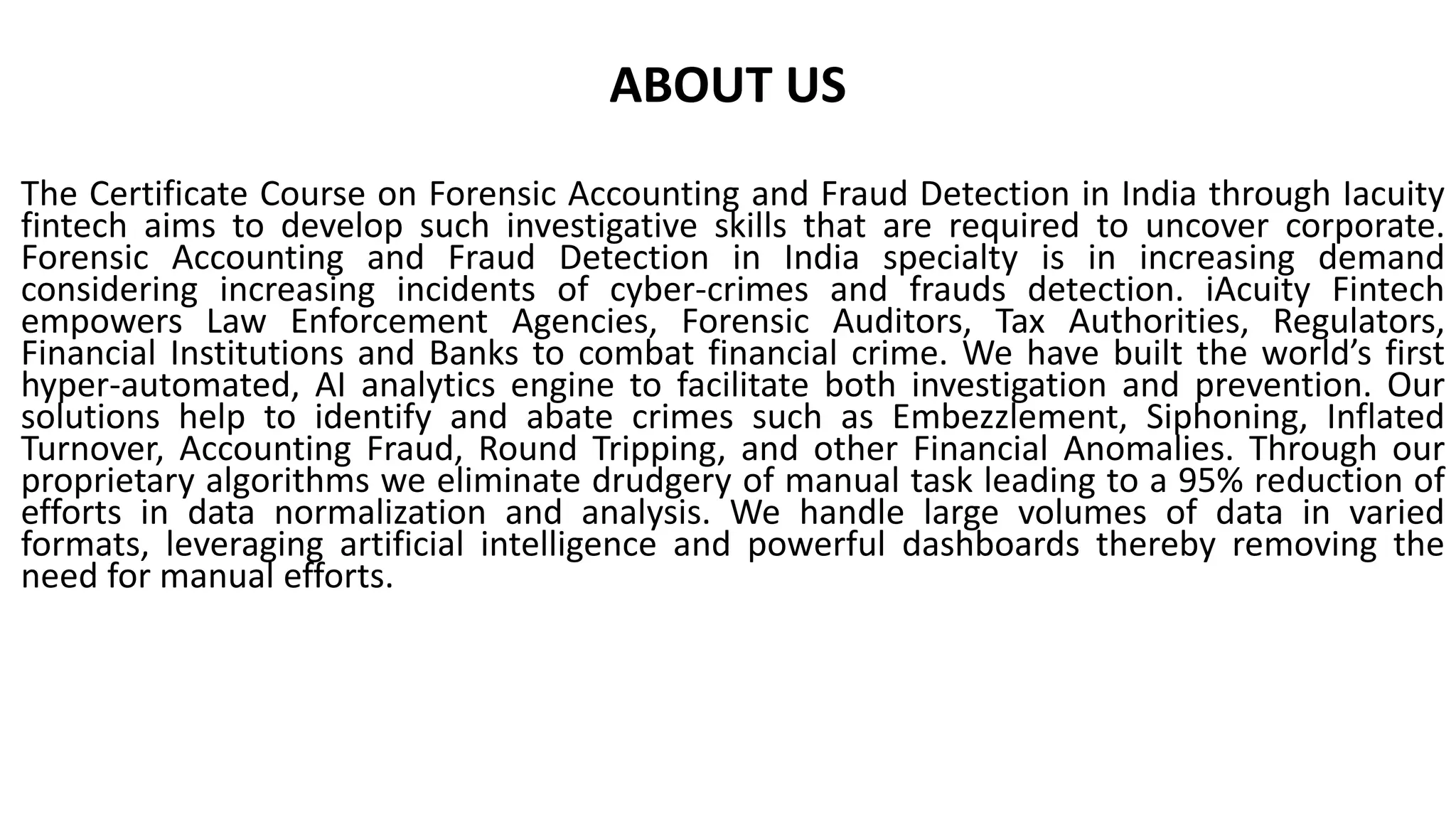 Forensic accounting and fraud detection in India ||Iacuity fintech | PPTX
