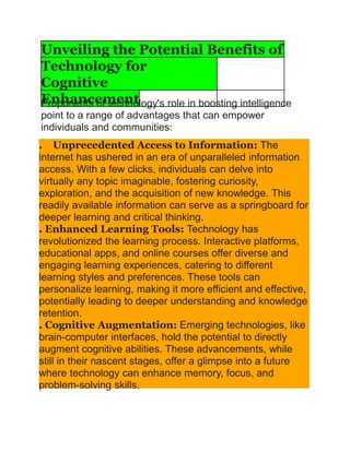 Will Technology Make people Smarter Zn World | PPT