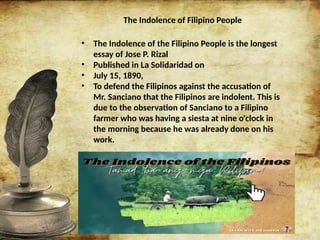 the indolence of filipino a rizals life subject | PPTX