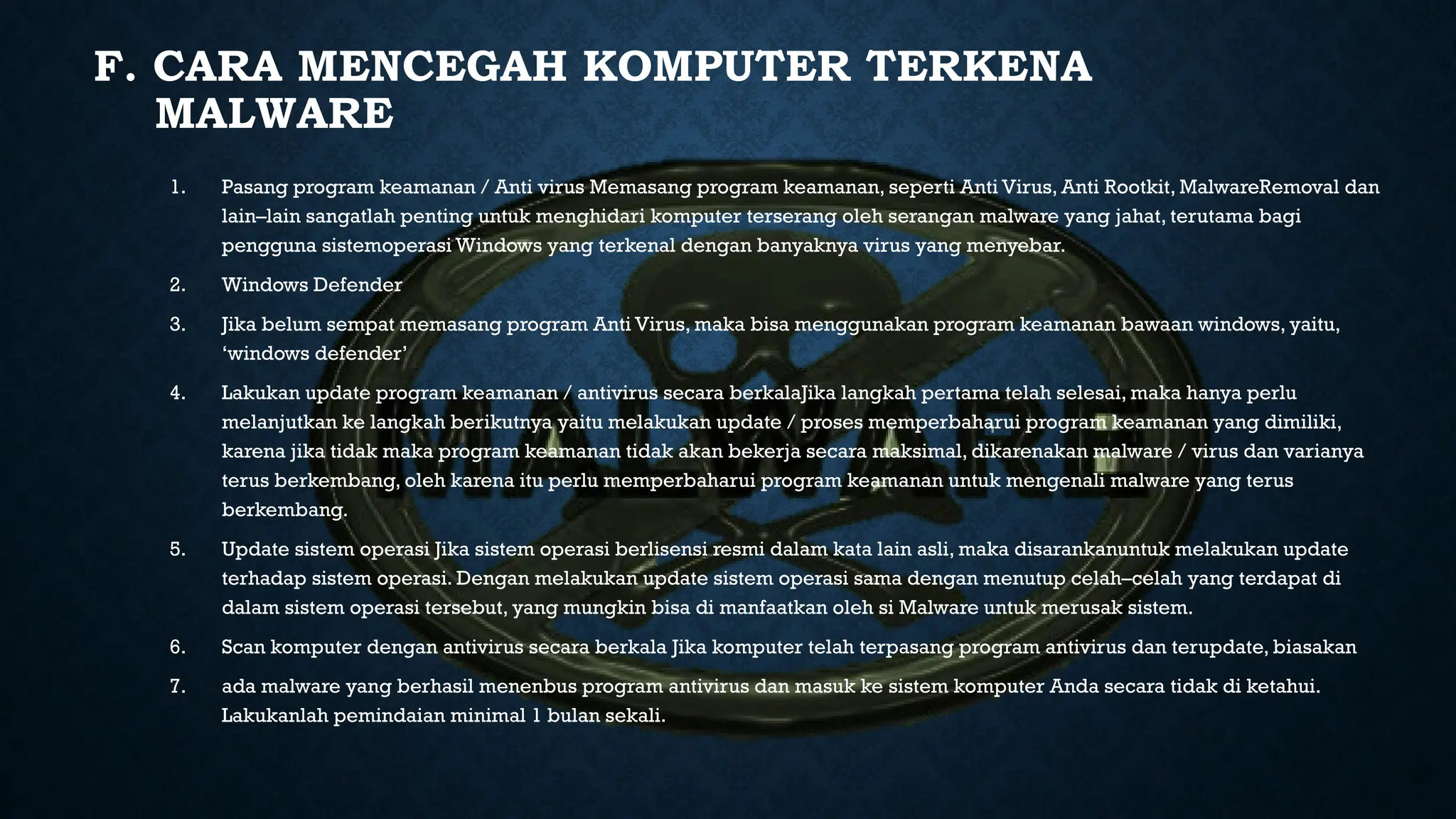 Presentasi tentang malware kelompok 3 kuliah jaringan komputer | PPTX