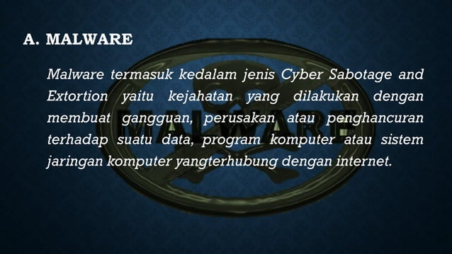 Presentasi tentang malware kelompok 3 kuliah jaringan komputer | PPTX