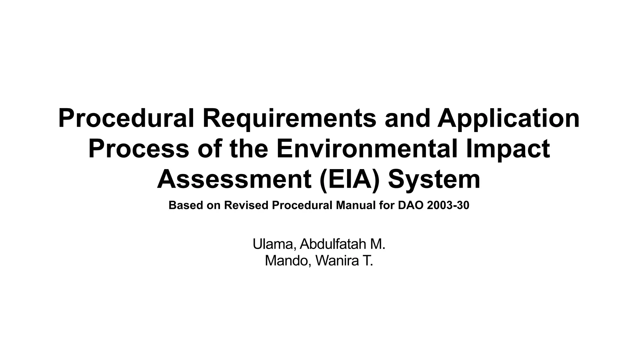Requirements and application process of the EIA systems | PDF