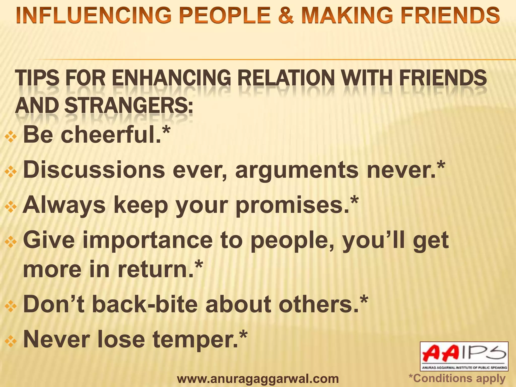 Communication Skills- How to make friends and influence people | PPTX