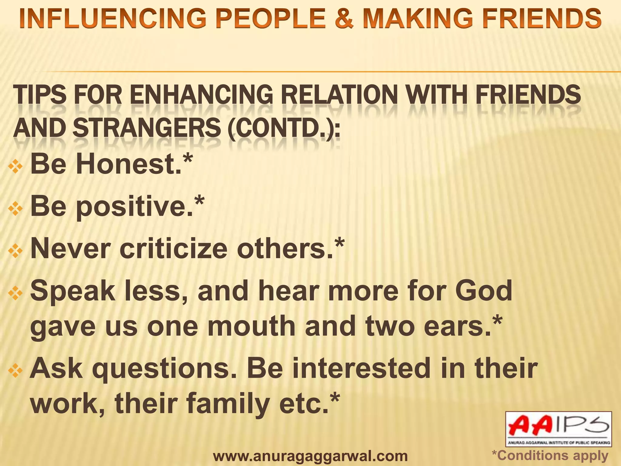 Communication Skills- How to make friends and influence people | PPTX