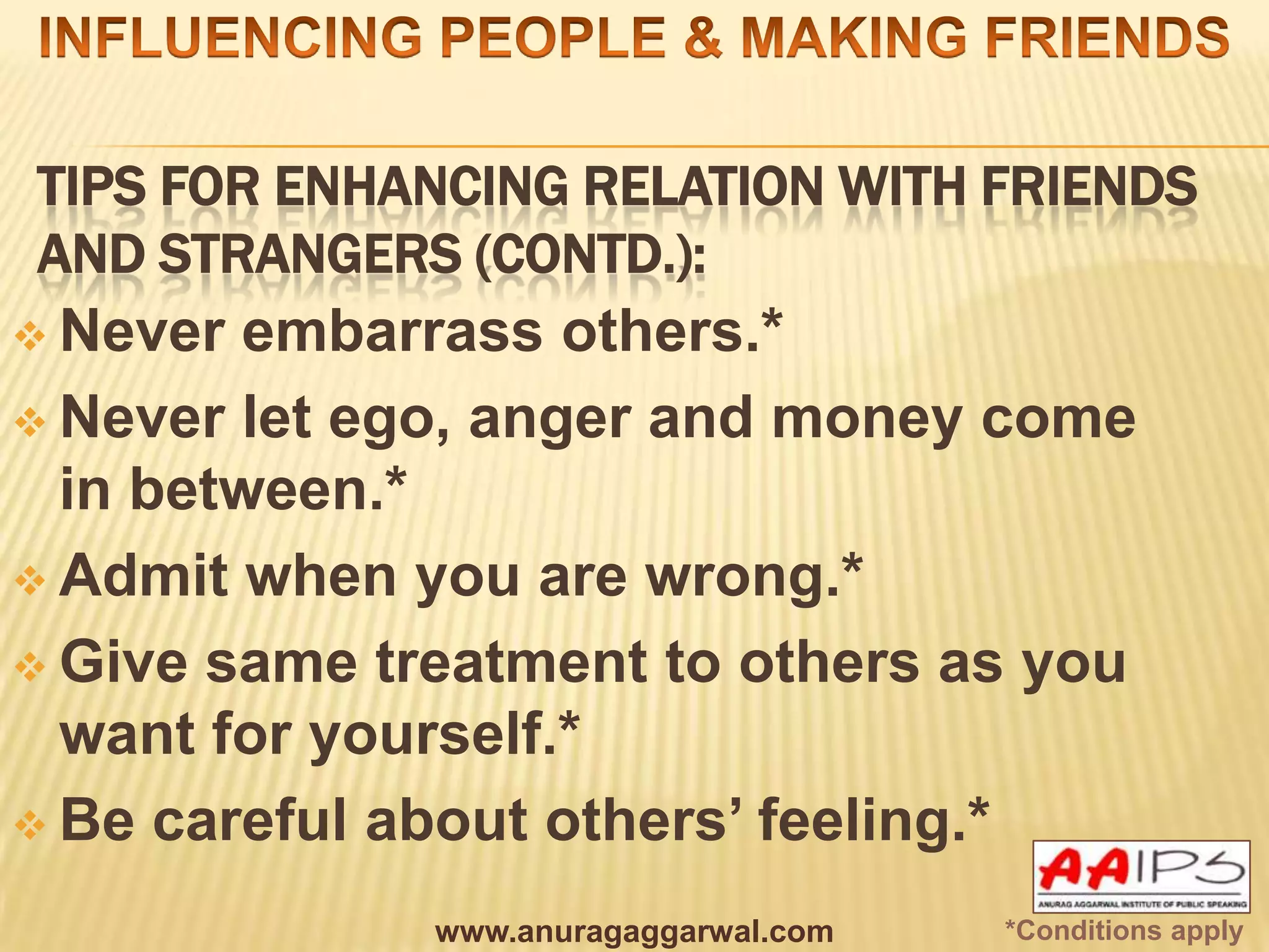 Communication Skills- How to make friends and influence people | PPTX