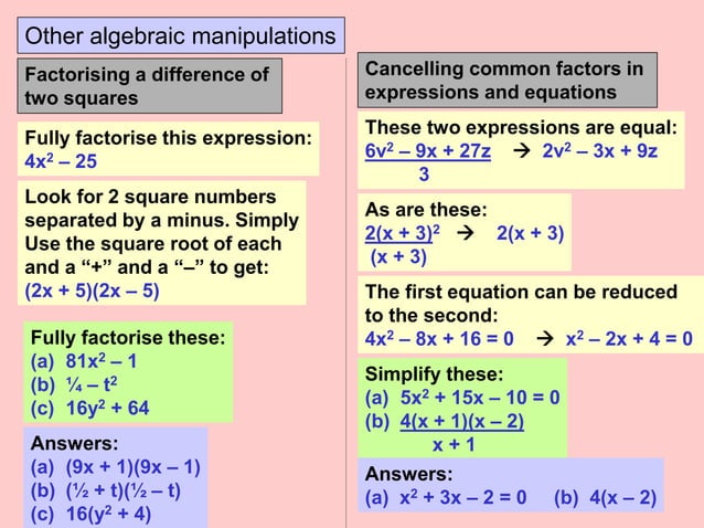 Algebra Revision.ppt | Free Download