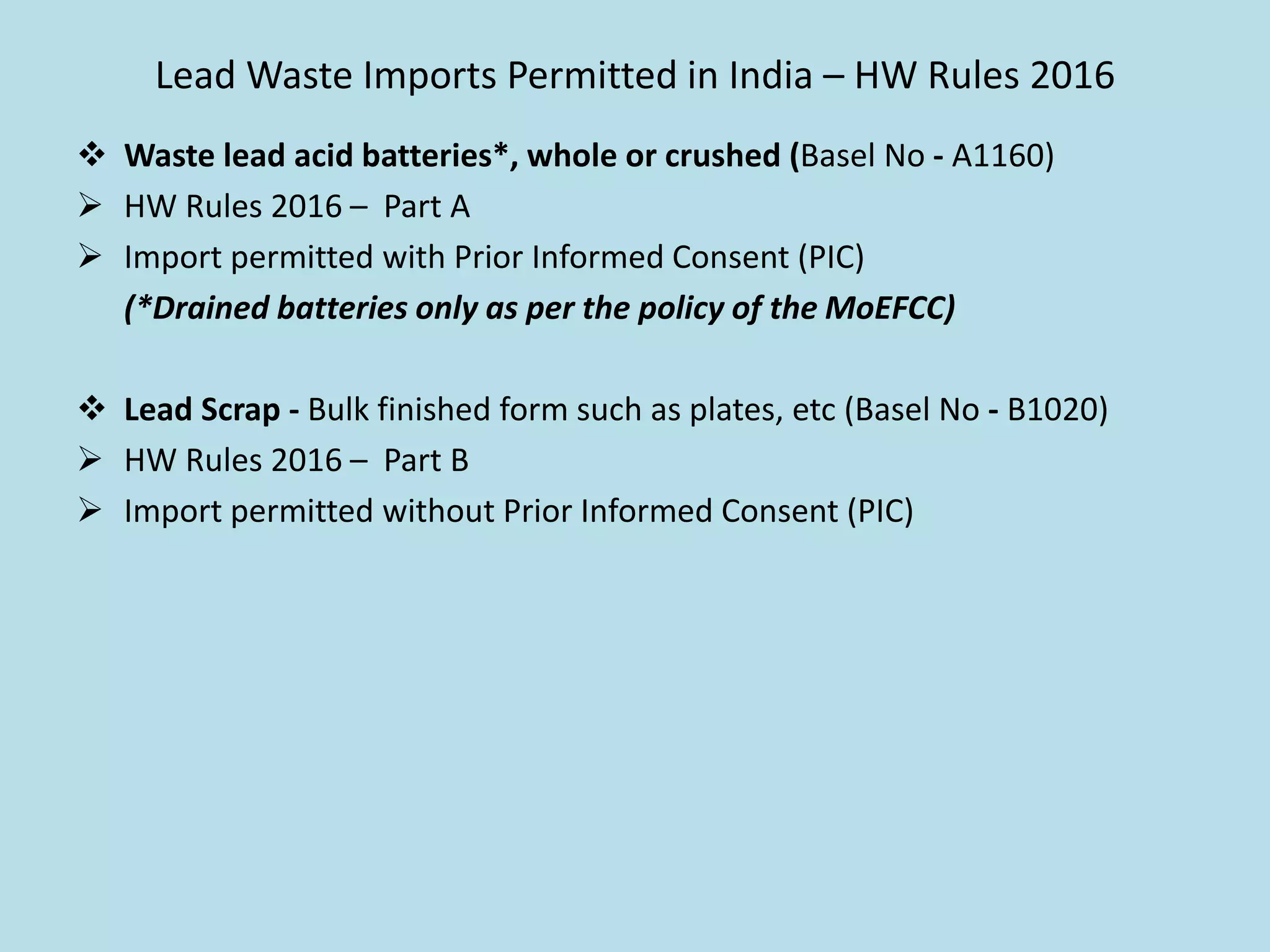 Import of Lead Scrap/Used Lead Acid Batteries - Requirements and ...