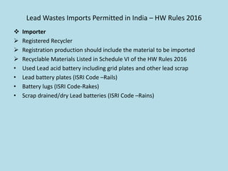 Import of Lead Scrap/Used Lead Acid Batteries - Requirements and ...