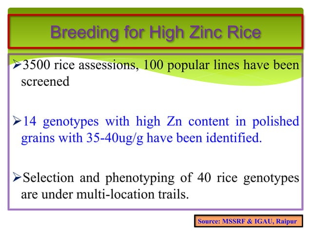 Breeding for biofortification in cereals. | PPTX | Agriculture | Industries