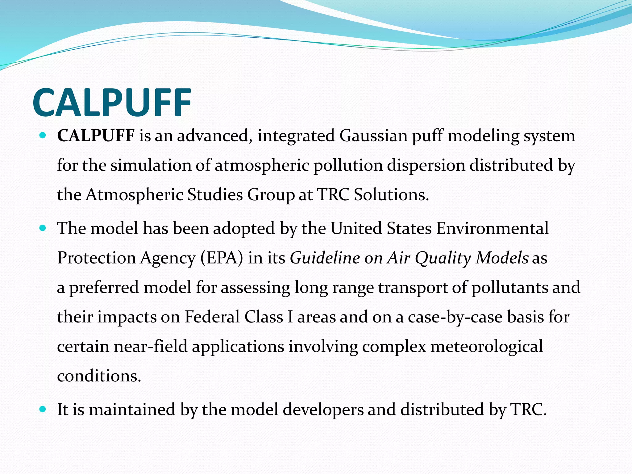 CALPUFF- Air Quality modelling | PPTX