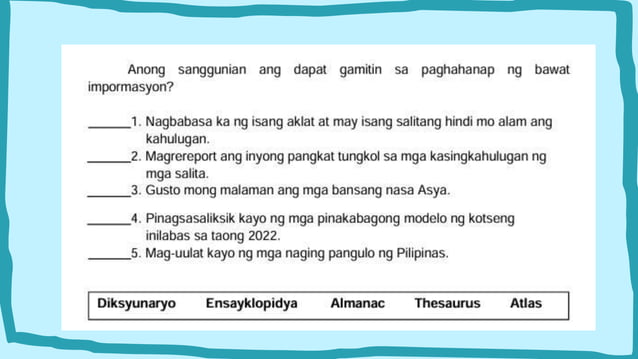 FILIPINO 6 MGA URI NG PANGKALAHATANG SANGGUNIAN | PPTX