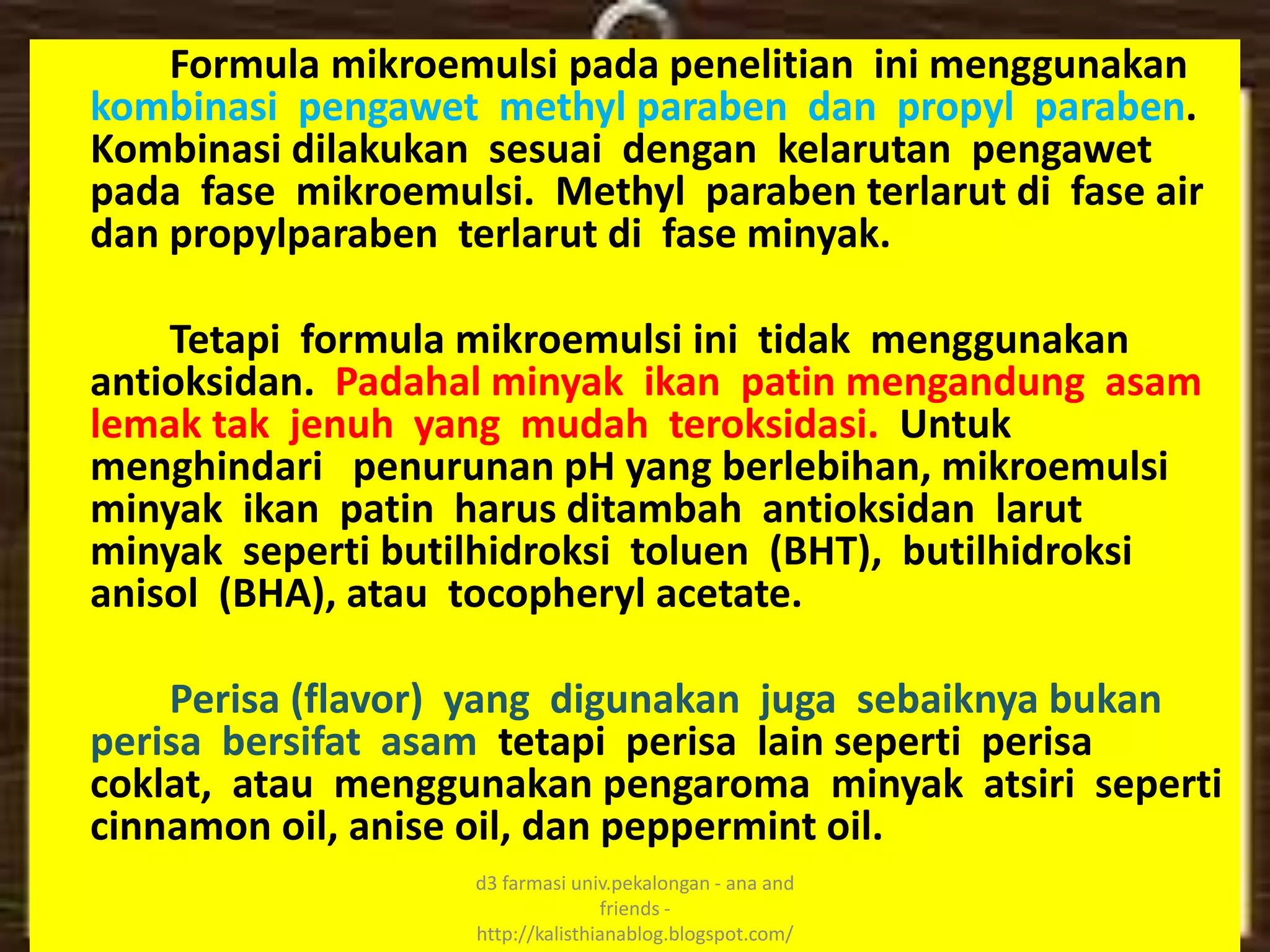 Ppt formulasi mikroemulsi minyak ikan patin - tekfar | PPTX