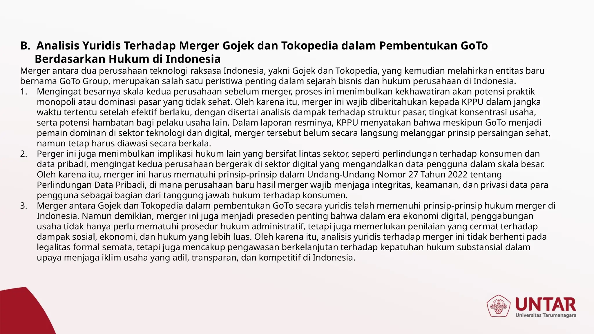 Analisis Merger GoTo: Gojek dan Tokopedia Dalam Sudut Pandang Hukum di Indonesia | PPTX